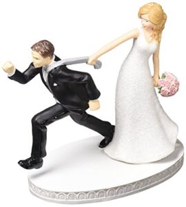 wedding party tie-pulling bride & groom cake resin topper - 4.12'', 2 piece | perfect for wedding receptions & anniversaries