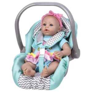 Adora Baby Doll Car Seat Carrier with Removable Seat Cover - Machine Washable, Fits Most Dolls & Plush Animals Up To 20”, Birthday Gift For Children Ages 2+ - Zig Zag Green Mint (Grey Handle)