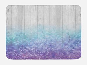 ambesonne garden bath mat, dreamy abstract garden perennial petals branches in pastel colors art print, plush bathroom decor mat with non slip backing, 30.2" x 20", lavender blue