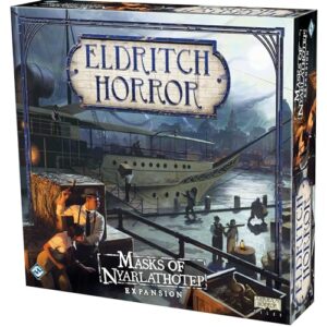 Eldritch Horror Masks of Nyarlathotep Board Game EXPANSION | Mystery Game | Cooperative Board Game for Family | Ages 14+ | 1-8 Players | Avg. Playtime 3 Hours | Made by Fantasy Flight Games