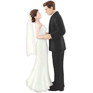 elegant bride & groom wedding cake plastic topper with white mesh veil - 4.5", 3 piece | perfect for engagement parties, bridal showers & anniversaries