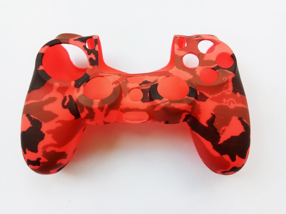 Hikfly Silicone Gel Controller Cover Skin Protector Compatible for PlayStation 4 PS4/PS4 Slim/PS4 Pro Controller (1 x Controller Cover with 8 x FPS Pro Thumb Grip Caps)(Red)