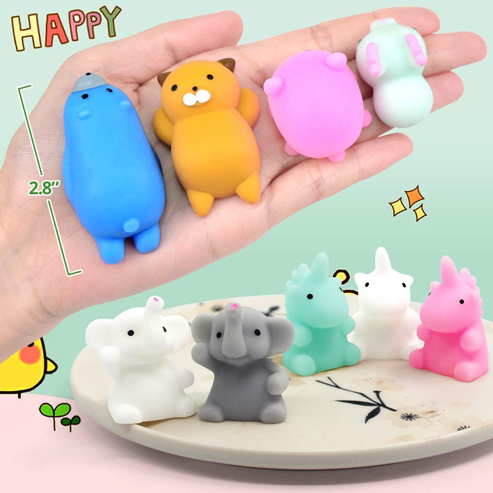 Mochi Squishy Toys FLY2SKY 30Pcs Animal Squishies Party Favors for Kids Stress Relief Toys Kawaii Animal Stress Toys Cat Stress Reliever Squishy Toys Mini Novelty Gifts Seal Rabbit Cat Random Squishys