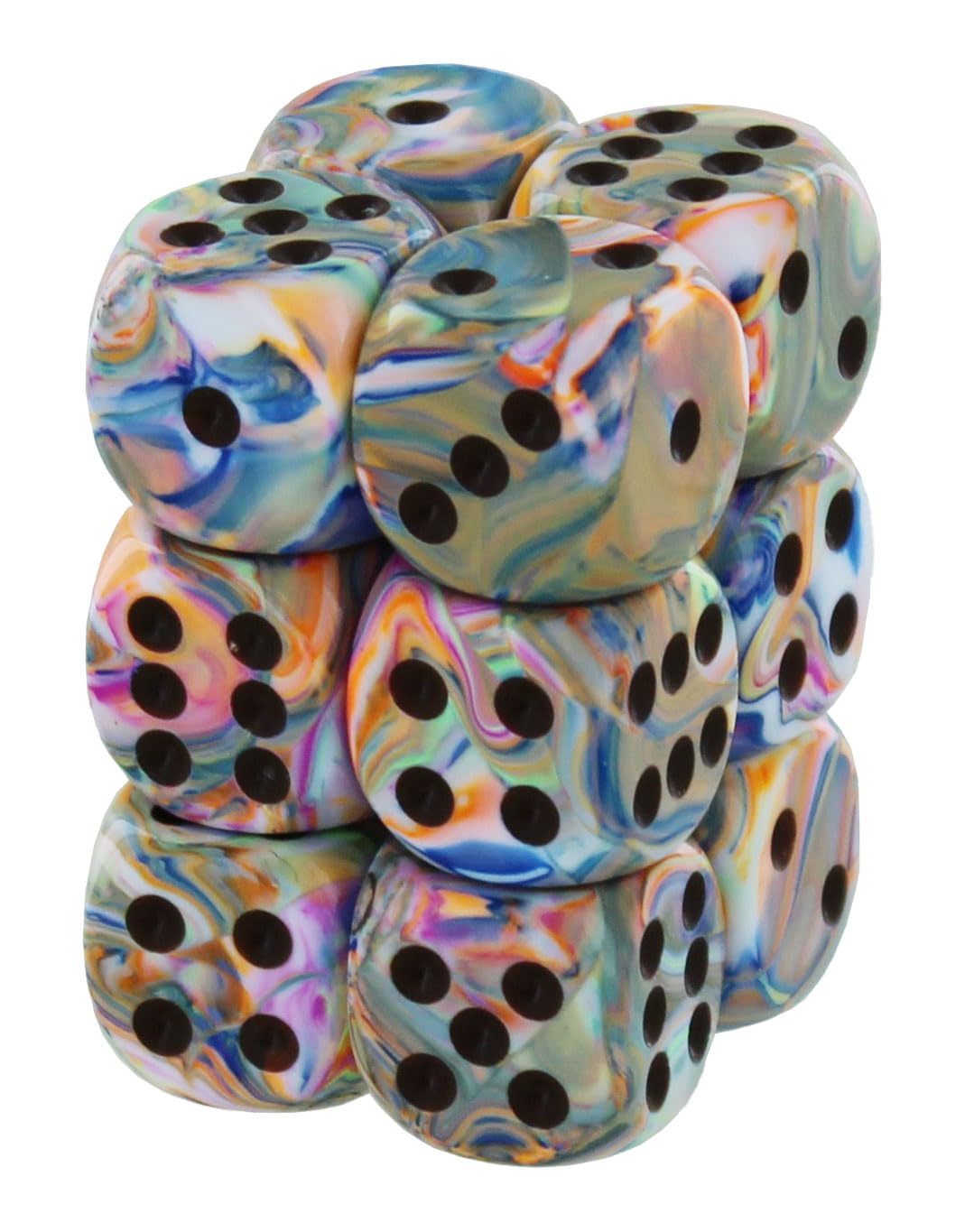 DND Dice Set-Chessex D&D Dice-16mm Festive Vibrant and Brown Plastic Polyhedral Dice Set-Dungeons and Dragons Dice Includes 12 Dice – D6