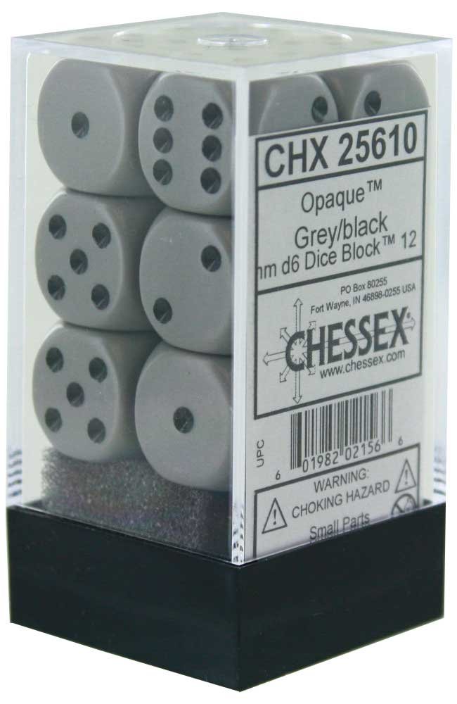 Chessex DND Dice Set D&D Dice-16mm Opaque Dark Grey and Black Plastic Polyhedral Dice Set-Dungeons and Dragons Dice Includes 12 Dice – D6, Various (CHX25610), Standard (15mm - 17mm)