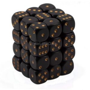 chessex chx25828 dice-opaque: 36d6 black/gold set