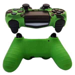 Hikfly Silicone Gel Controller Cover Skin Protector Compatible for PS4/PS4 Slim/PS4 Pro Controller (1 x Controller Cover with 8 x FPS Pro Thumb Grip Caps)(Green)