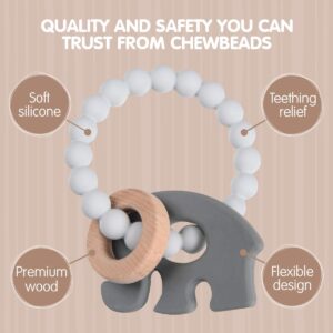 Chewbeads - Brooklyn Teething Toy - Silicone Teething Ring & Wood Teether for Infants, Babies & Toddlers - Baby Teether & Modern Baby Rattle - Medical Grade Silicone Baby Toy 3-6 Months - Grey