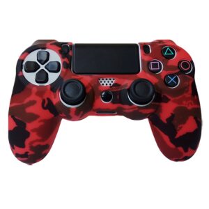 Hikfly Silicone Gel Controller Cover Skin Protector Compatible for PlayStation 4 PS4/PS4 Slim/PS4 Pro Controller (1 x Controller Cover with 8 x FPS Pro Thumb Grip Caps)(Red)