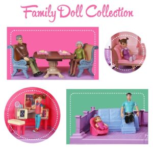 Sweet Li'l Family Dollhouse People Set of 9 Action Figure Set - Grandpa, Grandma, Mom, Dad, Sister, Brother, Toddler, Twin Boy & Girl