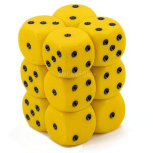 dnd dice set-chessex d&d dice-16mm opaque yellow and black plastic polyhedral dice set-dungeons and dragons dice includes 12 dice – d6