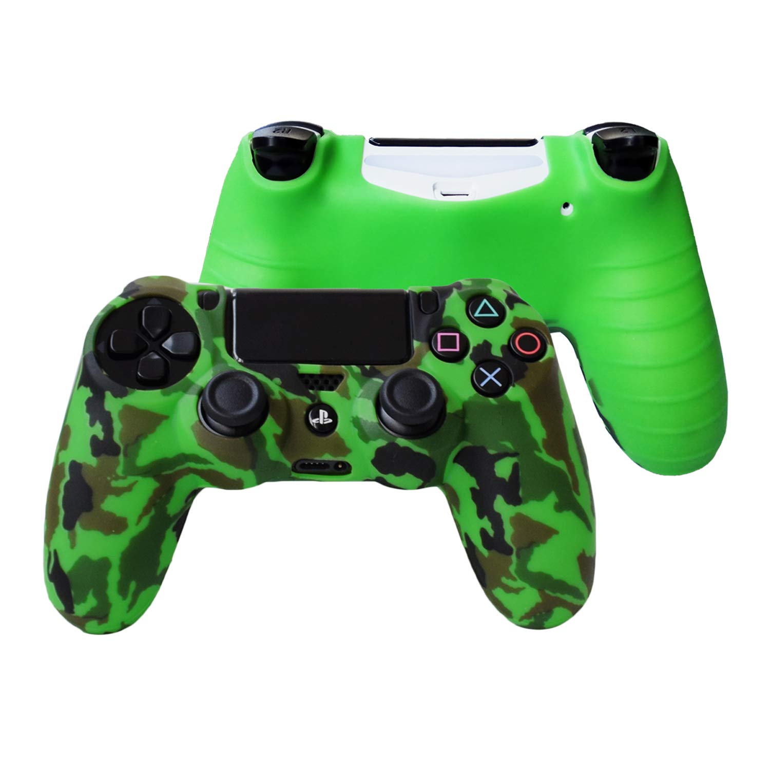 Hikfly Silicone Gel Controller Cover Skin Protector Compatible for PS4/PS4 Slim/PS4 Pro Controller (1 x Controller Cover with 8 x FPS Pro Thumb Grip Caps)(Green)