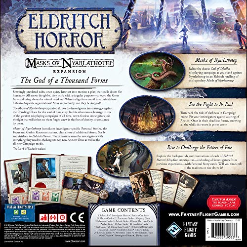 Eldritch Horror Masks of Nyarlathotep Board Game EXPANSION | Mystery Game | Cooperative Board Game for Family | Ages 14+ | 1-8 Players | Avg. Playtime 3 Hours | Made by Fantasy Flight Games