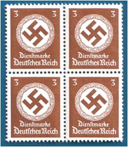 rare original uncut block of 4 nazi swastika stamps! mint never hinged fully gummed