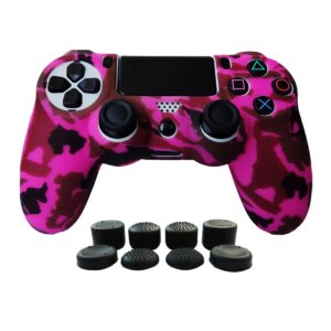 hikfly silicone gel controller cover skin protector compatible for ps4/ps4 slim/ps4 pro controller (1 x controller cover with 8 x fps pro thumb grip caps)(peach)