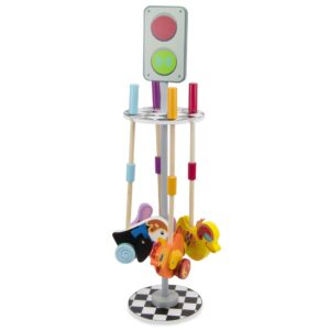 imagination generation radical racers 4-pack bundle, push-along walking toys and storage stand with attitude – includes bunny, penguin, duck, & chicken