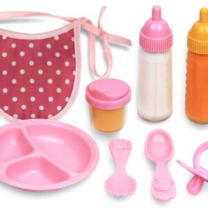 Click N' Play 8-pc Baby Doll Feeding Set w/Accessories | Baby Doll Accessories Set, Dolls Set/Stuff, Toy Bottles, Disappearing Milk, Food Set, Bottle Toys, Pretend Play Supplies | Toddler, Girls