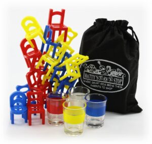 matty's toy stop drunken chairs deluxe chairs stack & balance drinking game with exclusive storage bag