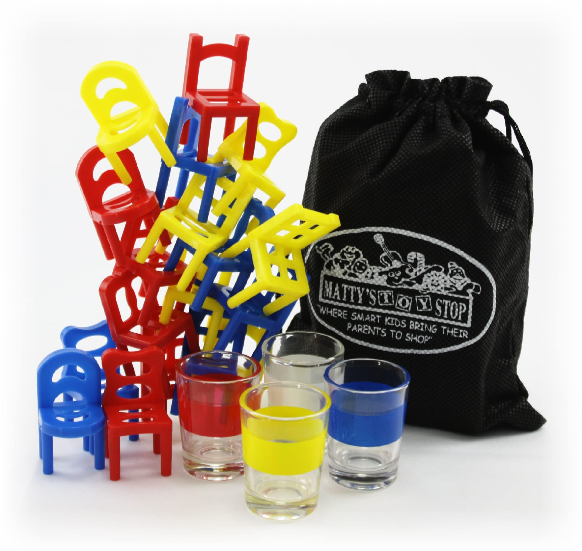 Matty's Toy Stop Drunken Chairs Deluxe Chairs Stack & Balance Drinking Game with Exclusive Storage Bag