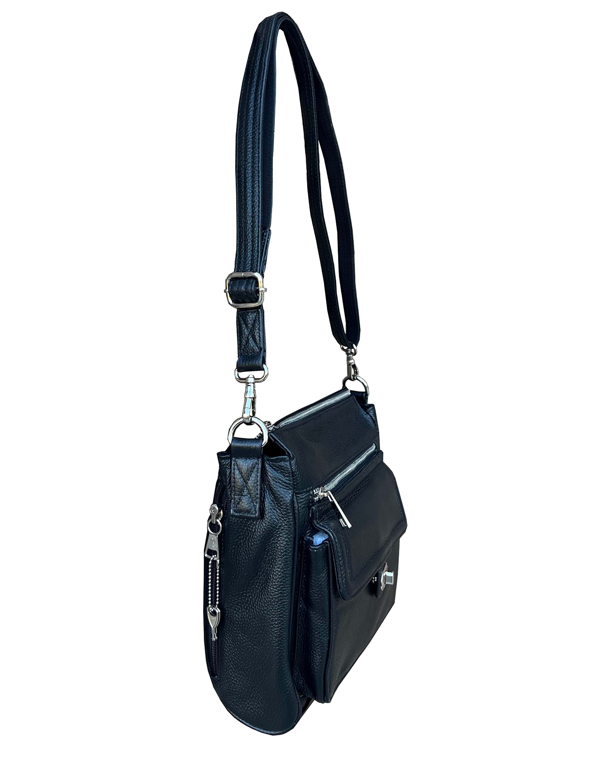 Roma Leathers Cross Body Concealment Purse - Premium Cowhide Leather Handbag - Multiple Pockets - Wire Reinforced Detachable Shoulder Strap - YKK Lockable Zipper - Designed in U.S.A. - Dual Gun Entry