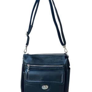 Roma Leathers Cross Body Concealment Purse - Premium Cowhide Leather Handbag - Multiple Pockets - Wire Reinforced Detachable Shoulder Strap - YKK Lockable Zipper - Designed in U.S.A. - Dual Gun Entry