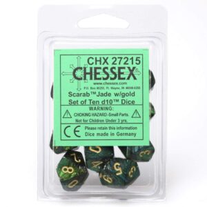 chessex manufacturing dnd dice set-chessex d&d dice-16mm scarab jade and gold plastic polyhedral dice set-dungeons and dragons dice includes 10 dice – d10,various,chx27215