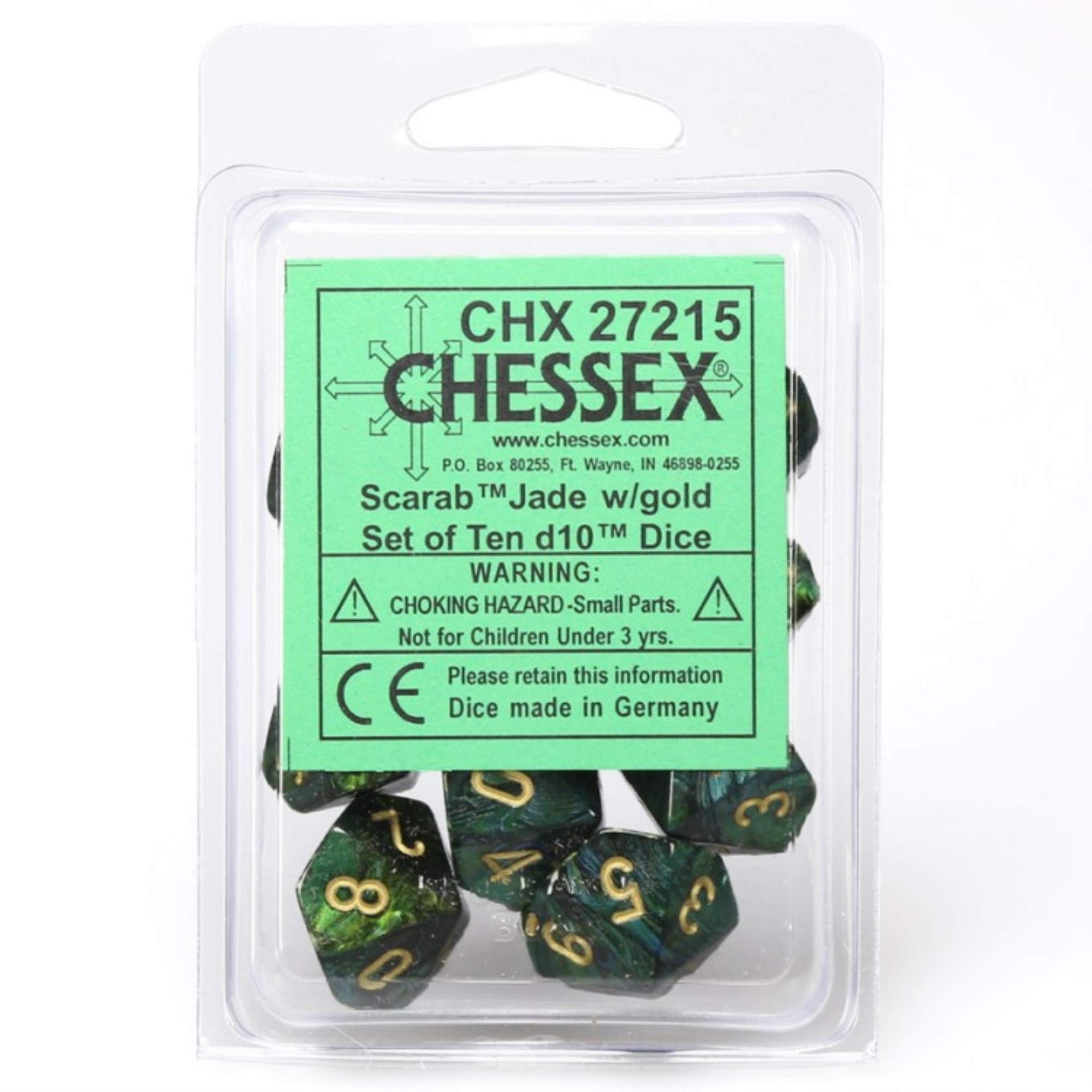 Chessex Manufacturing DND Dice Set-Chessex D&D Dice-16mm Scarab Jade and Gold Plastic Polyhedral Dice Set-Dungeons and Dragons Dice Includes 10 Dice – D10,Various,CHX27215