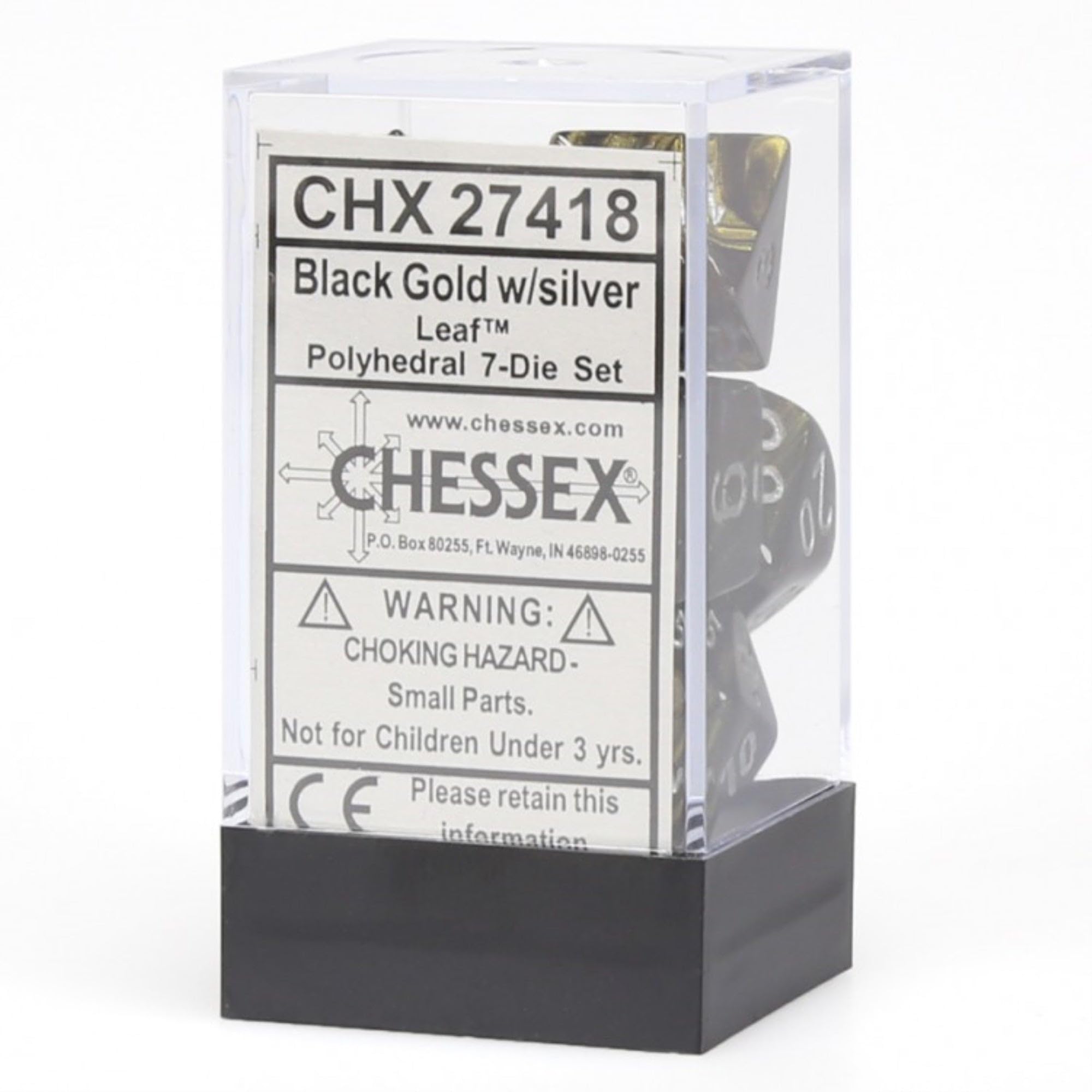 Chessex CHX27418 Dice-Leaf Black Gold/Silver Set