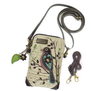 chala women's safari animal canvas crossbody cell phone purse with adjustable strap -sand (bird)