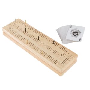 hey! play! wood cribbage board game set- complete set with playing cards, pegs, wood board and storage area for adults and kids, boys and girls by hey! play!