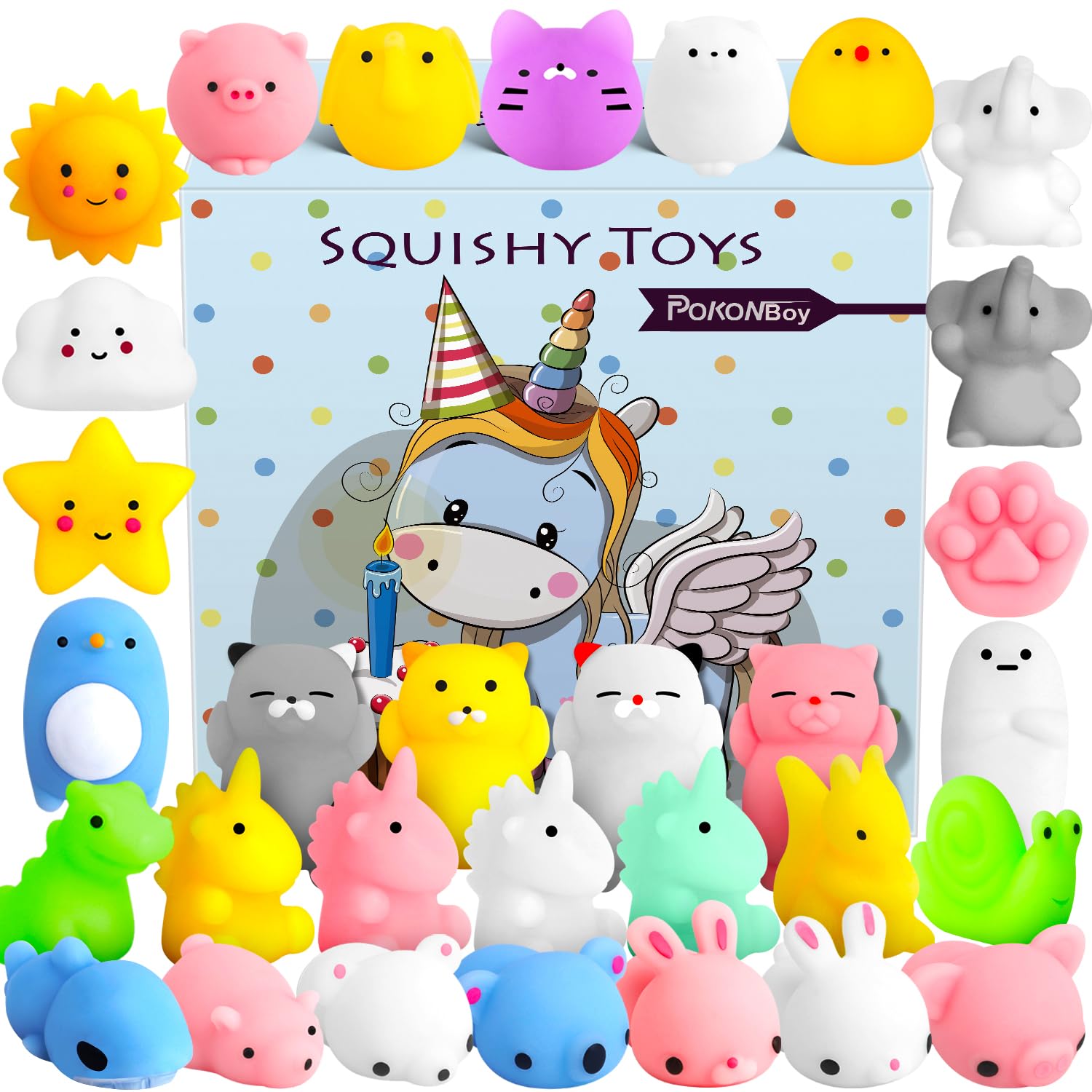 POKONBOY 30 PCS Squishies Mochi Toys, Mini Kawaii Squishy Animals Squeeze Stress Relief Toys Easter Basket Stuffers Easter Theme Party Favors Easter Egg Filler for Kids