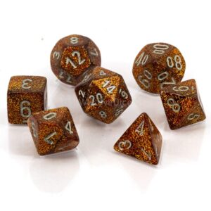 DND Dice Set-Chessex D&D Dice-16mm Glitter Gold and Silver Plastic Polyhedral Dice Set-Dungeons and Dragons Dice Includes 7 Dice - D4 D6 D8 D10 D12 D20 D% (CHX27503)