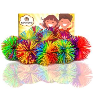 fun toy stringy balls game set of 5 bundle gift box bulk relief relax fidget play squeeze sensory rainbow splat ball monkey toy pom pom stress ball games for kids children adults office and home