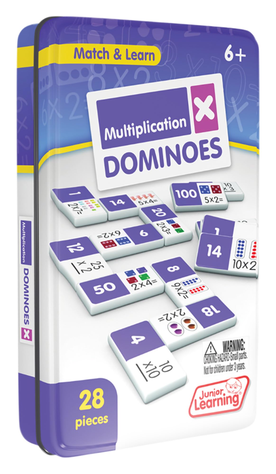 Junior Learning Multiplication Dominoes Game Set, 28 Pieces, Ages 7-9, Math Skills, Grade 2-3