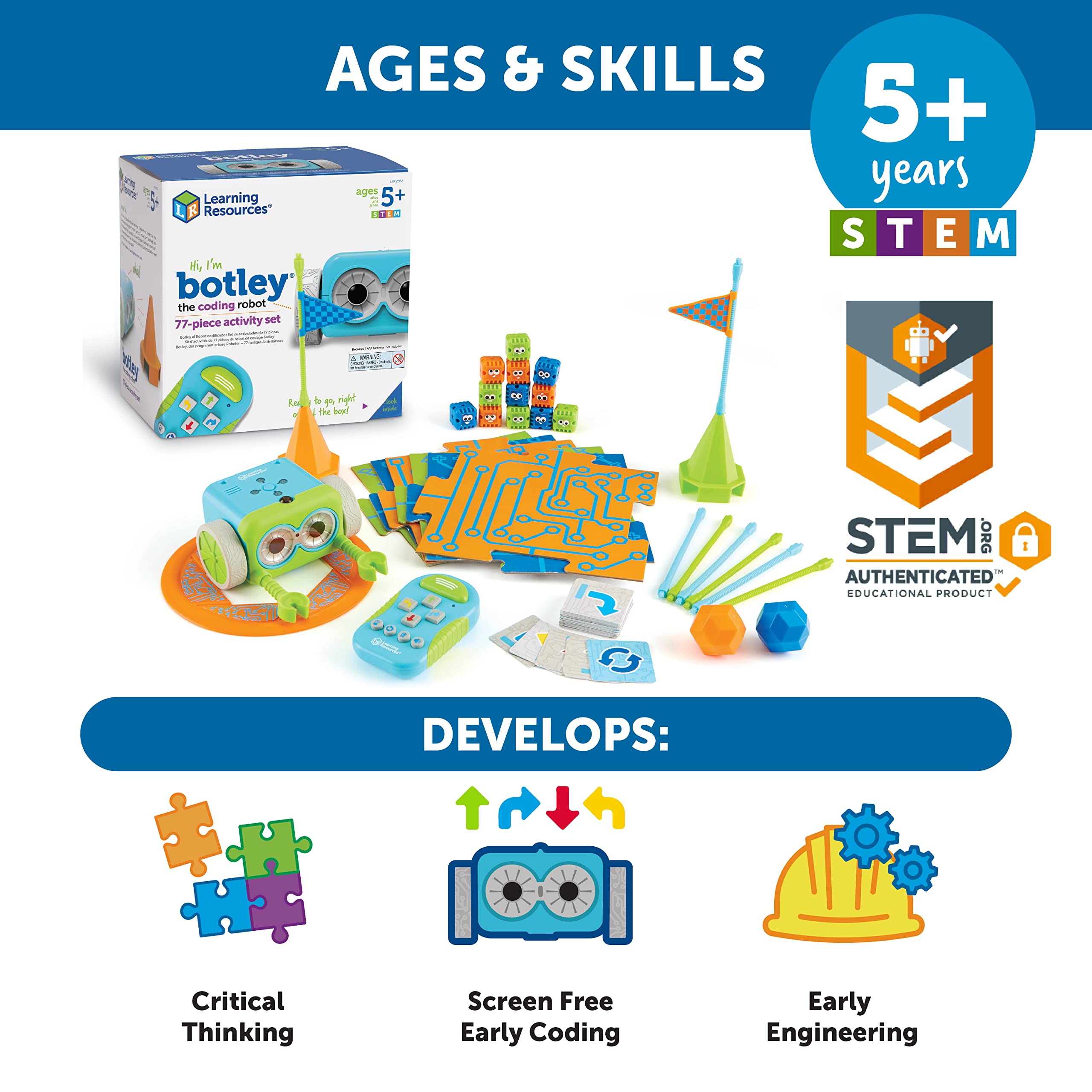 Learning Resources Botley The Coding Robot Activity Set - 77 Pieces, Ages 5+, Screen-Free Coding Robots for Kids, STEM Toys for Kids, Programming for Kids