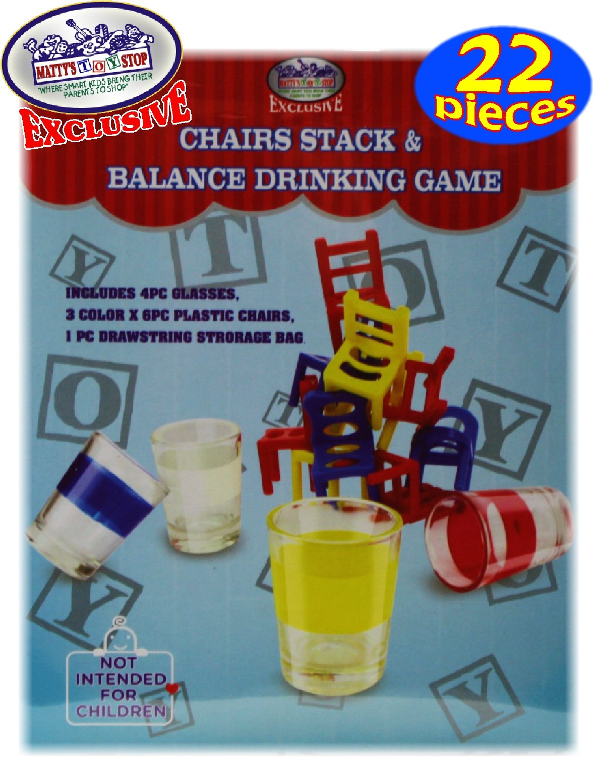 Matty's Toy Stop Drunken Chairs Deluxe Chairs Stack & Balance Drinking Game with Exclusive Storage Bag