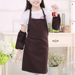 BCP Waterproof Anti-oil Adjustable Durable Open Back Artists Aprons with Sleeveslet For Painting Kindergarten Art Craft Cooking Age 12 years old (Dark Brown)