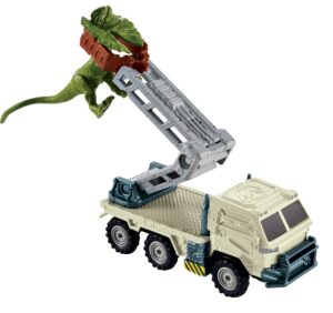 matchbox jurassic world dino transporters dilopho-loader vehicle and figure