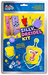 izzy 'n' dizzy silly dreidels - includes 3 dreidels boards and stickers - hanukkah arts and crafts - gifts and games