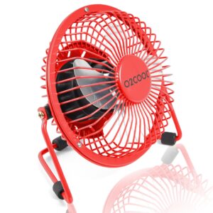 o2cool 4" usb personal desk fan – portable mini table cooling fan - plugs into computer - adjustable 360° tilt, quiet, rubber grip feet - red