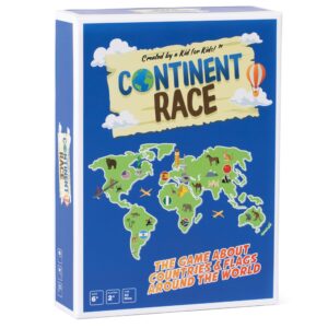 continent race geography educational board game for kids, tweens, family, friends, teachers and classrooms - learn about flags & countries around the world