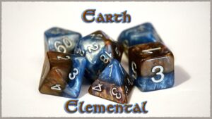 earth elemental halfsies dice - 7 die polyhedral dice set - cerulean blue & terran brown - silver numbering