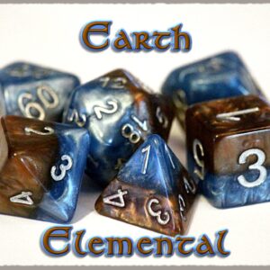 Earth Elemental Halfsies Dice - 7 die polyhedral dice Set - Cerulean Blue & Terran Brown - Silver Numbering