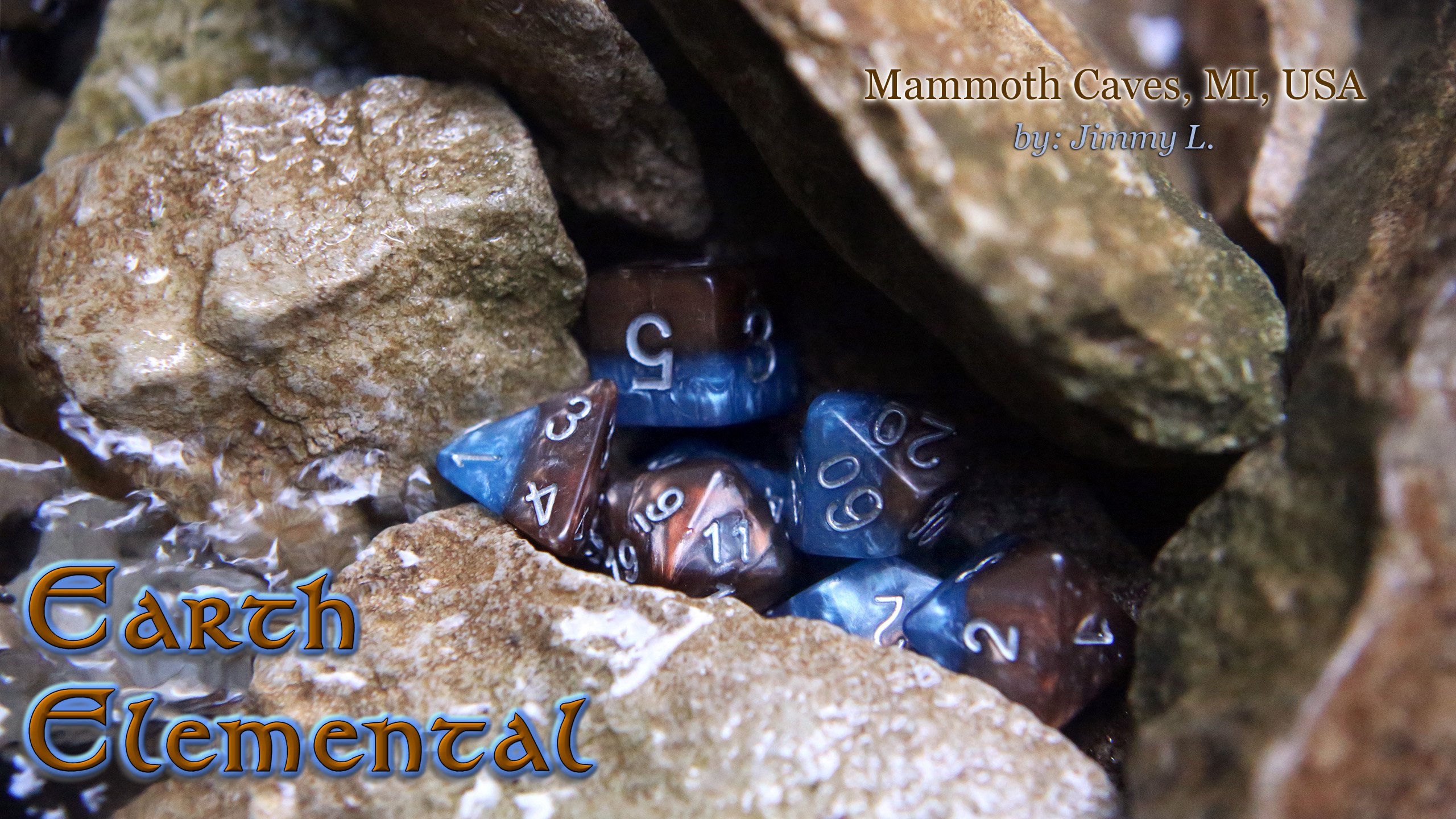 Earth Elemental Halfsies Dice - 7 die polyhedral dice Set - Cerulean Blue & Terran Brown - Silver Numbering