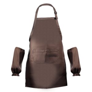 bcp waterproof anti-oil adjustable durable open back artists aprons with sleeveslet for painting kindergarten art craft cooking age 12 years old (dark brown)