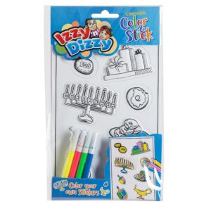 hanukkah color and stick - color your own stickers - includes 4 markers - hanukah arts and crafts - gifts and games - izzy 'n' dizzy