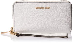 michael kors pebbled leather smartphone wallet wristlet - optic white