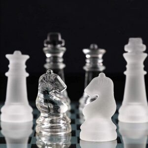 10"*10" Glass Chess Set Frosted and Clear Pieces Felted Bottom for Adult and Teens（Gift for Game Education）