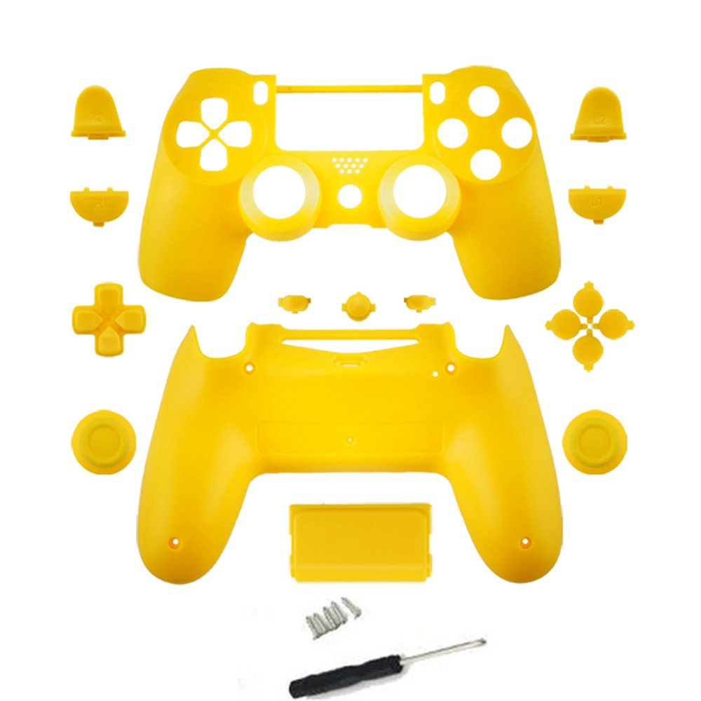 Ambertown Replacement Full Housing Shell Case Cover with Buttons Mod Kit for PS4 Pro Slim for Sony Playstation 4 Dualshock 4 PS4 Slim Pro Wireless Controller - Yellow