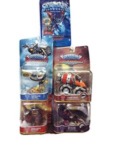 skylanders superchargers characters figures with bonus micro comic. hurricane jet vac, thump truck, lava lance eruptor, splatter splash and micro comic collector pack.